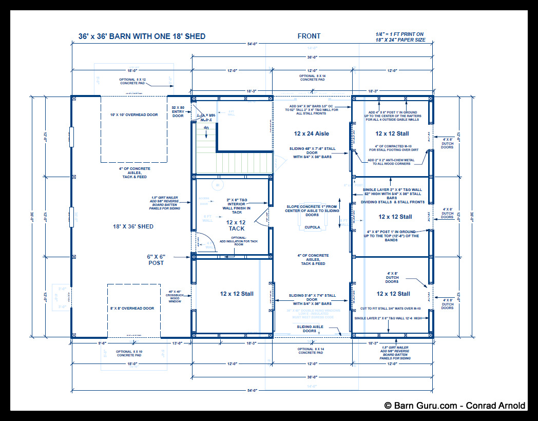 4 Stall Gable Horse Barn Plans With Upper 1 Bedroom Living Quarters