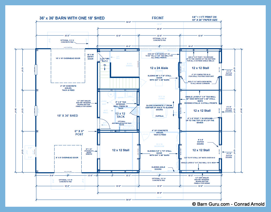 4 Stall Gable Horse Barn Plans With Upper 1 Bedroom Living Quarters