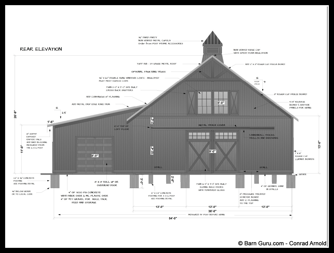4 Stall Gable Horse Barn Plans With Upper 1 Bedroom Living Quarters